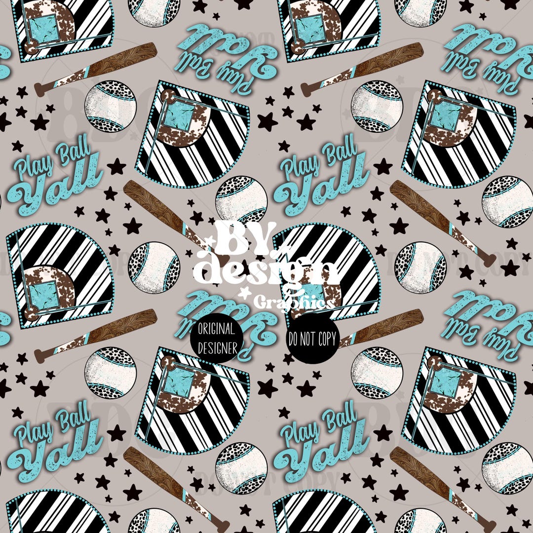 Play Ball Yall Seamless | Western Baseball Seamless | Turquoise ...