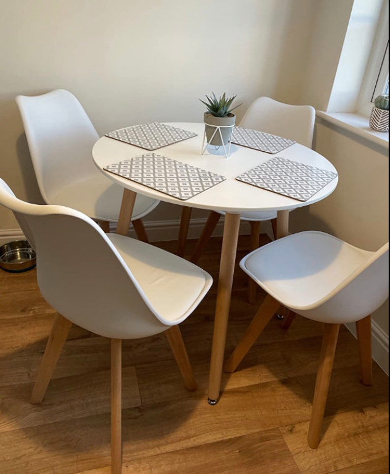 White Round Dining Table With 4 White Chairs Contemporary - Etsy UK