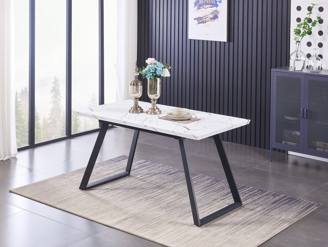 Extendable Dining Table MDF Wood / Marble Effect Table Top - Etsy UK