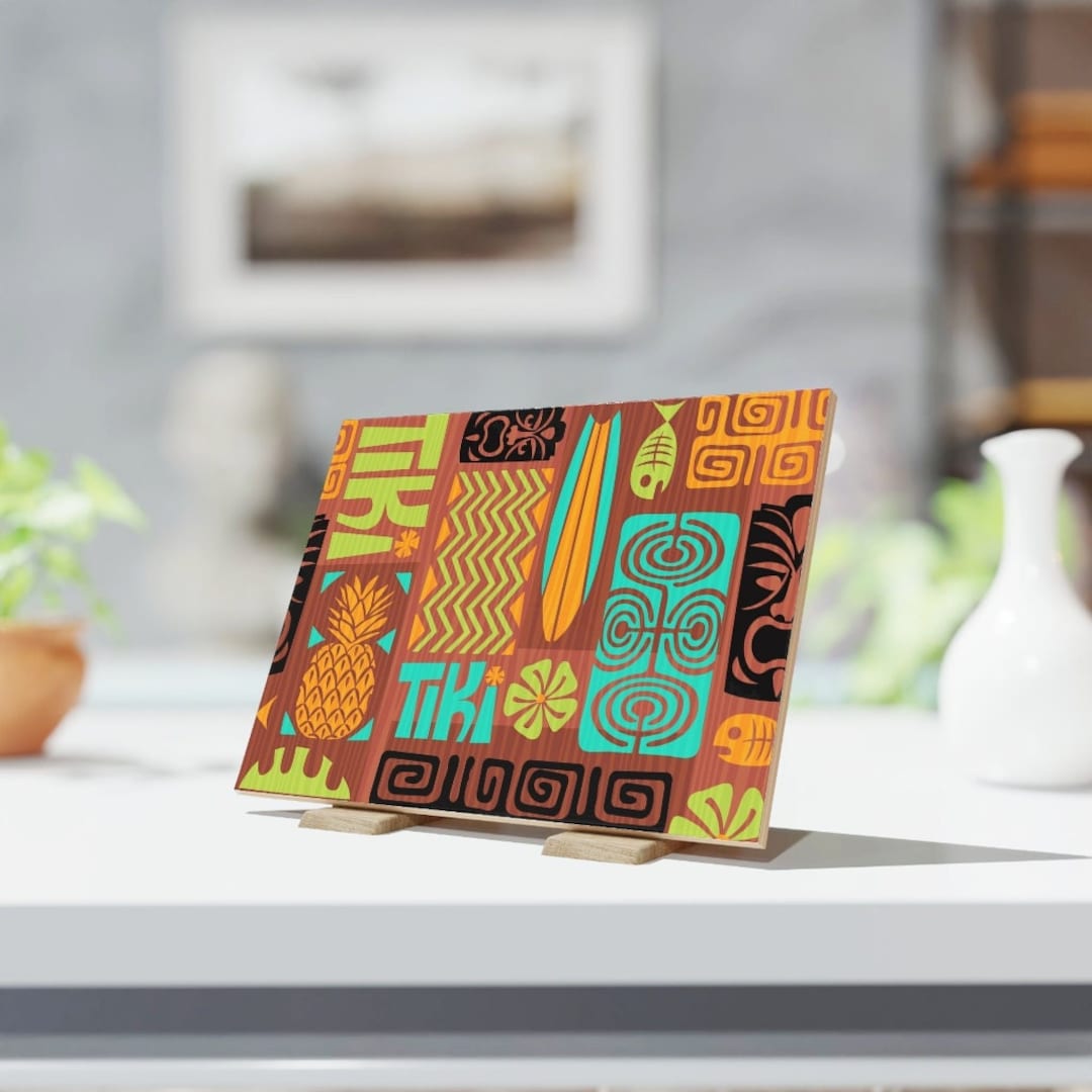 Mid Century Modern Retro Hawaiian Tiki Bar 6x8 Ceramic Tile. Great as ...