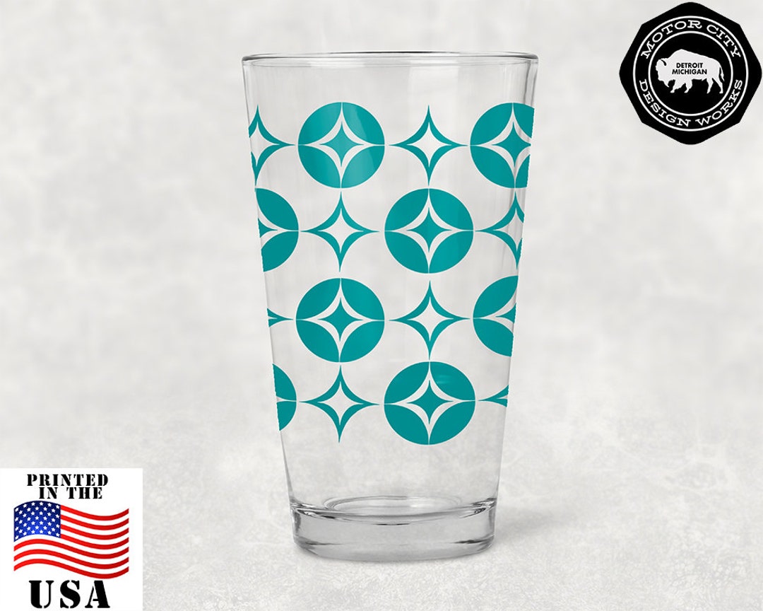 Teal Atomic Geometric Screen Mid Century Modern Pint Beer Glass ...