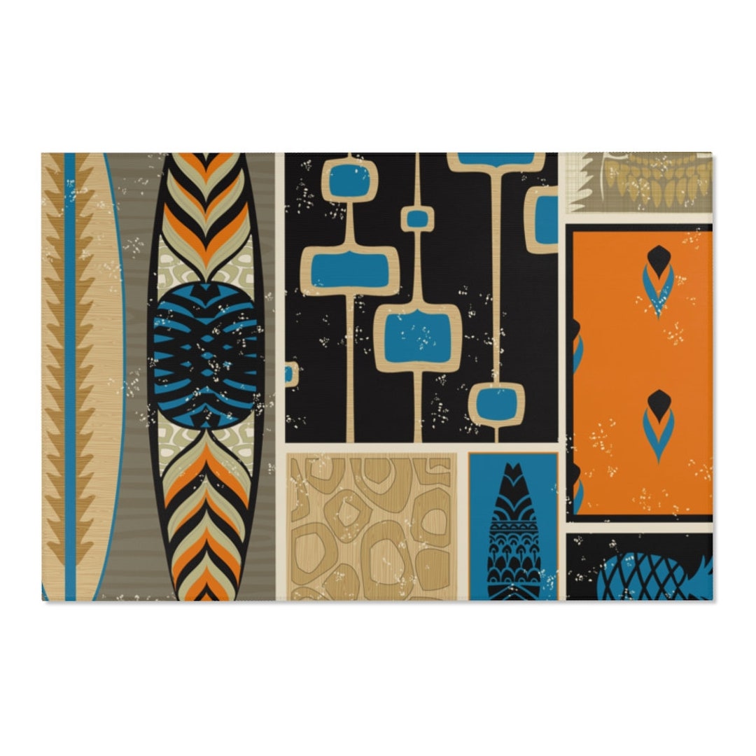 1950s Tiki Retro Accent Rug for Living Room, Bedroom, Kitchen, Tiki Bar ...