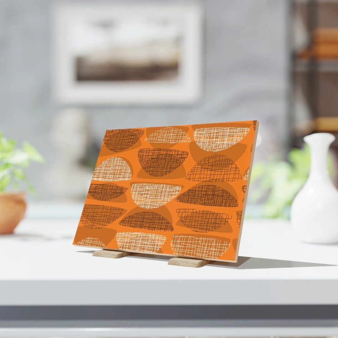 Mid Century Orange & White Abstract Wedges 6x8 Ceramic Tile. Great as ...