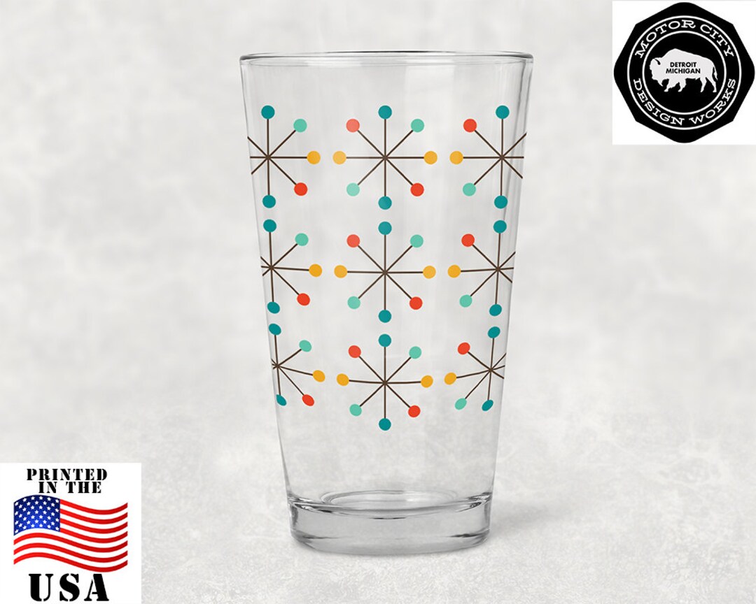Atomic Clock Starburst Mid Century Modern Pint Beer Glass | MCM ...