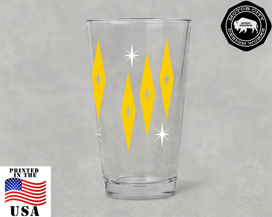 ATOMIC STARS DIAMONDS Mid Century Modern Pint Glass | Modernist ...