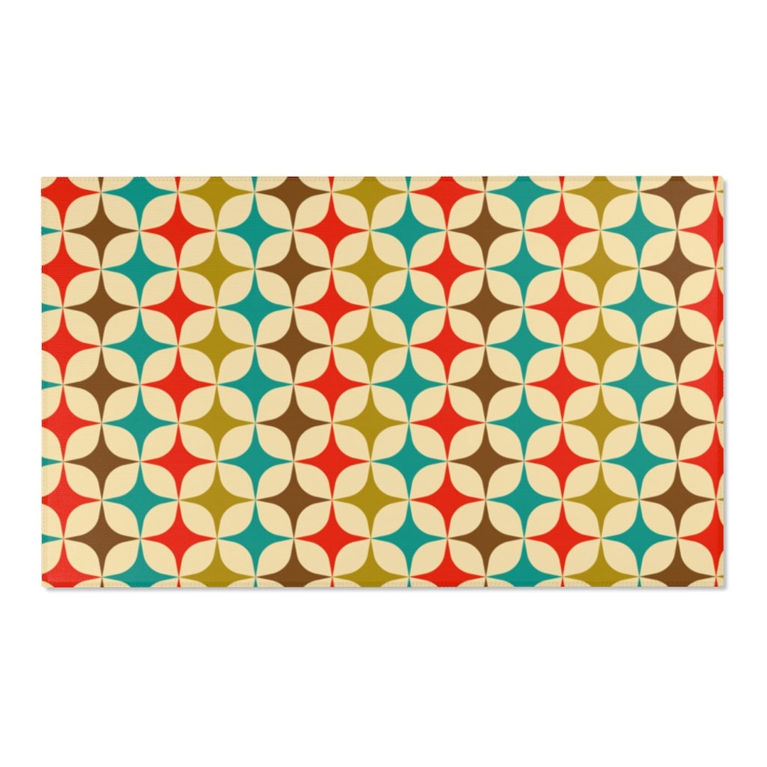 Atomic Retro Area Rug for Living Room, Bedroom, Kitchen. Teal, Brown ...