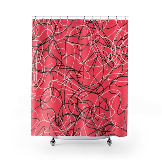 Red Mid Century Modern Boomerang Pattern 71x74 Shower Curtain Etsy