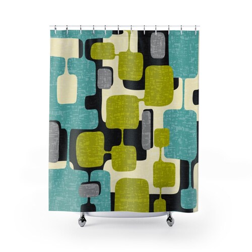 Mid Century Modern Shower Curtain Bathroom Decor Fabric Etsy