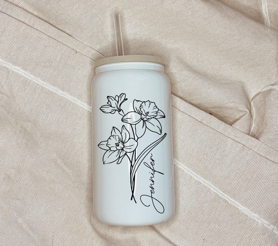Birth Flower Glass Cup | Personalized | Custom Birth Flower Cup With ...