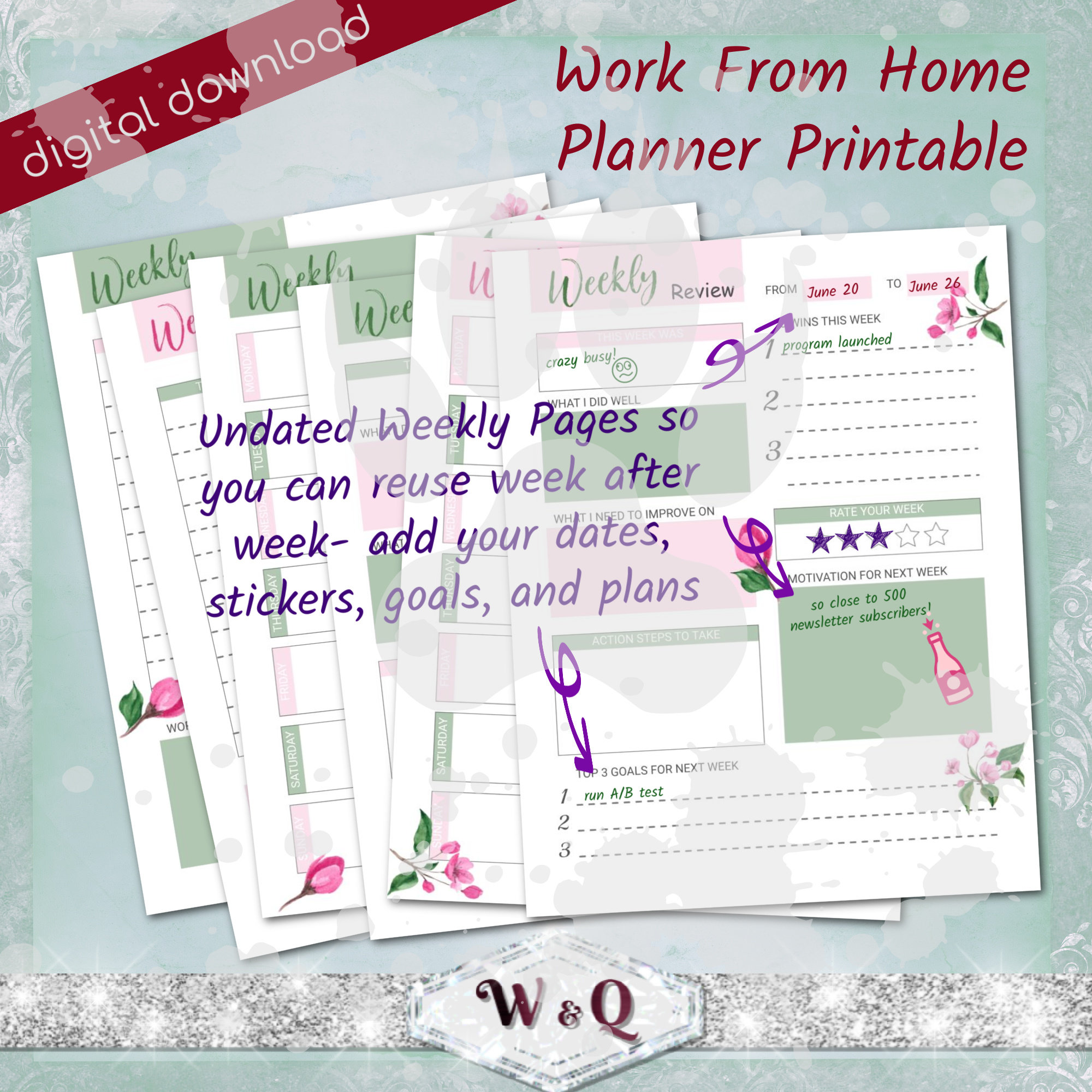 Cherry Blossom Themed Work From Home Planner in PDF Format; Print or ...