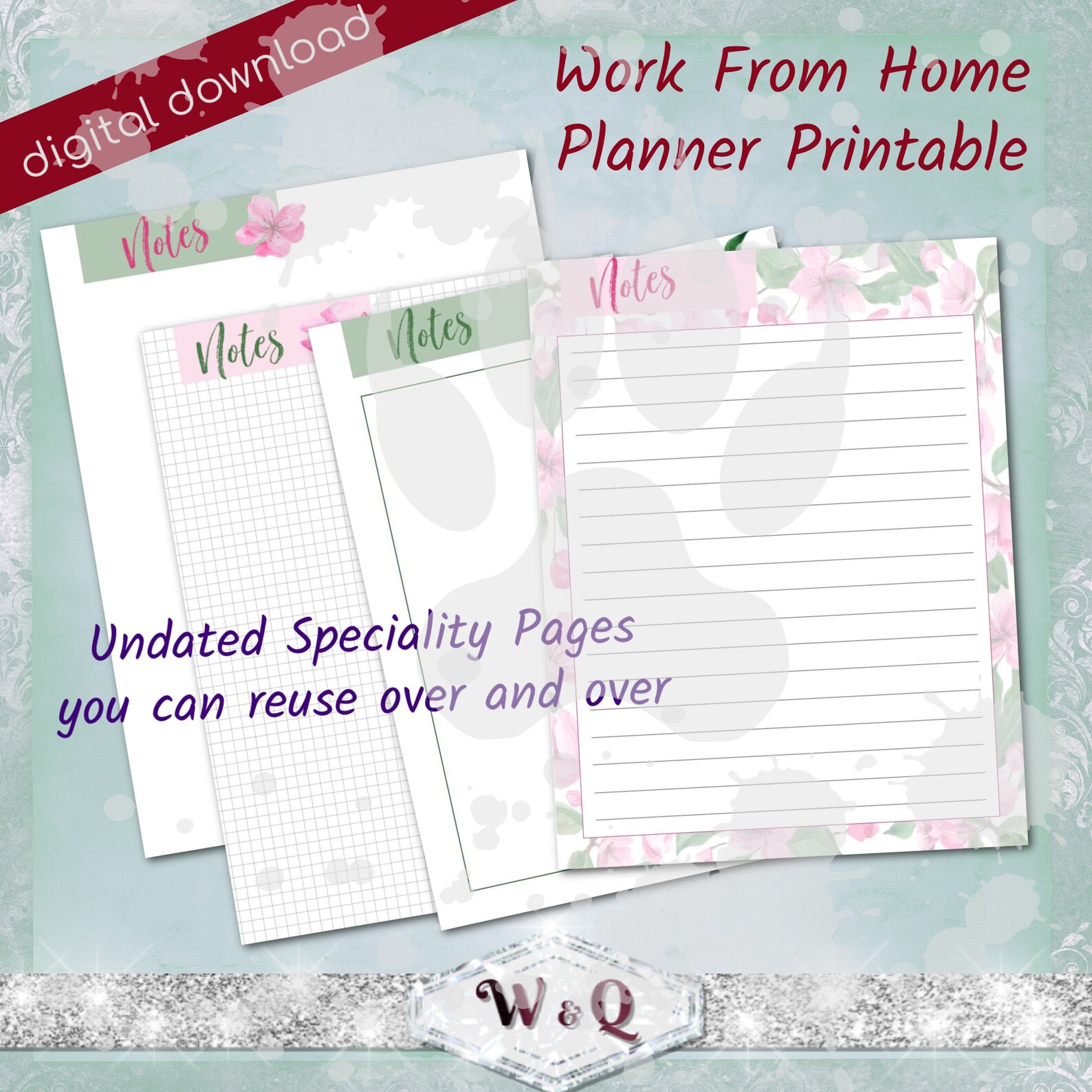 Cherry Blossom Themed Work From Home Planner in PDF Format; Print or ...