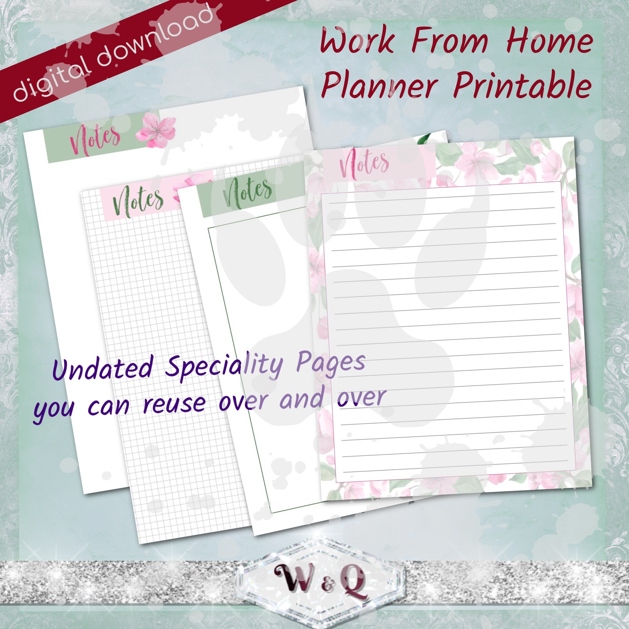 Cherry Blossom Themed Work From Home Planner in PDF Format Print or Add ...