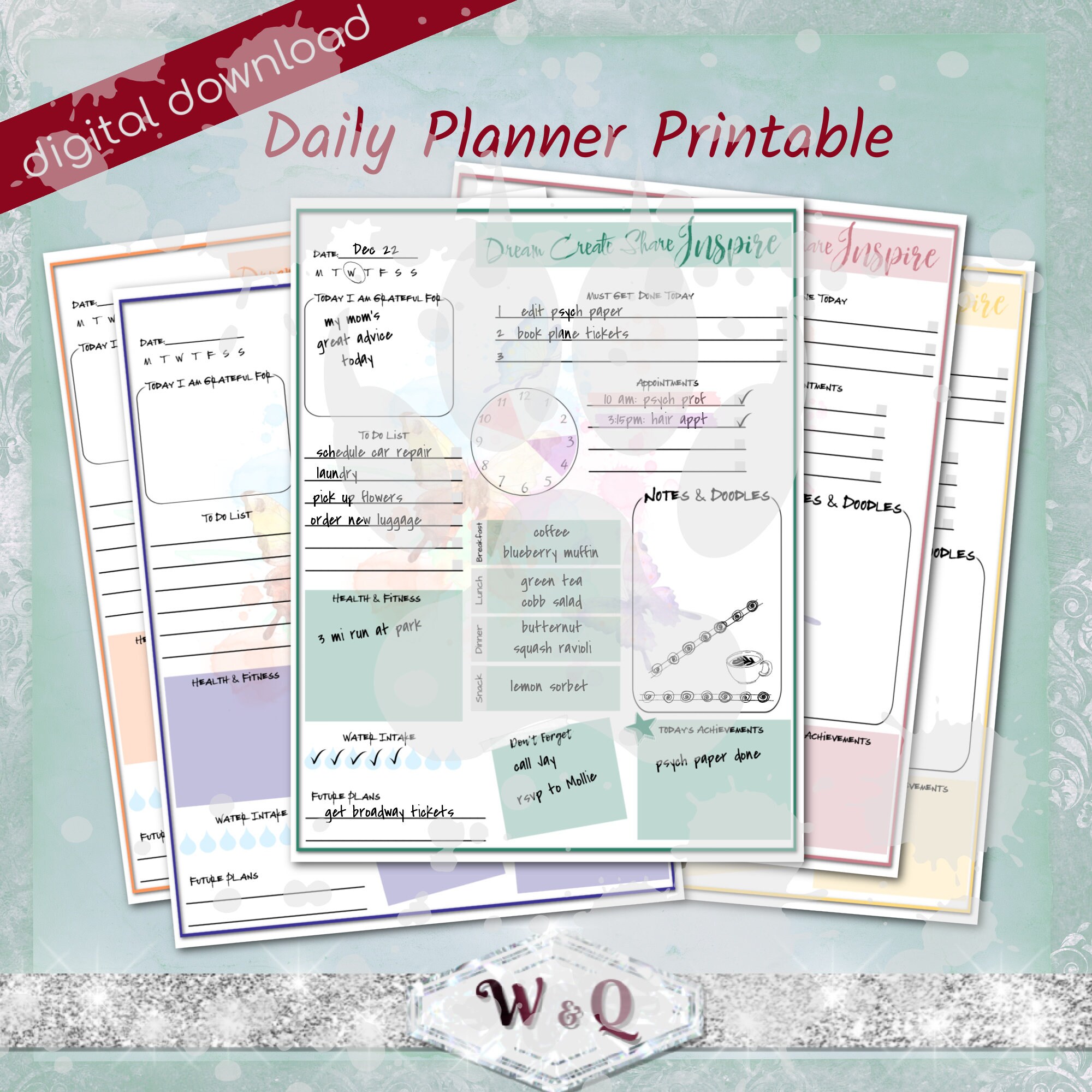 Butterfly Motif Daily Planner Pages With dream Create Share - Etsy