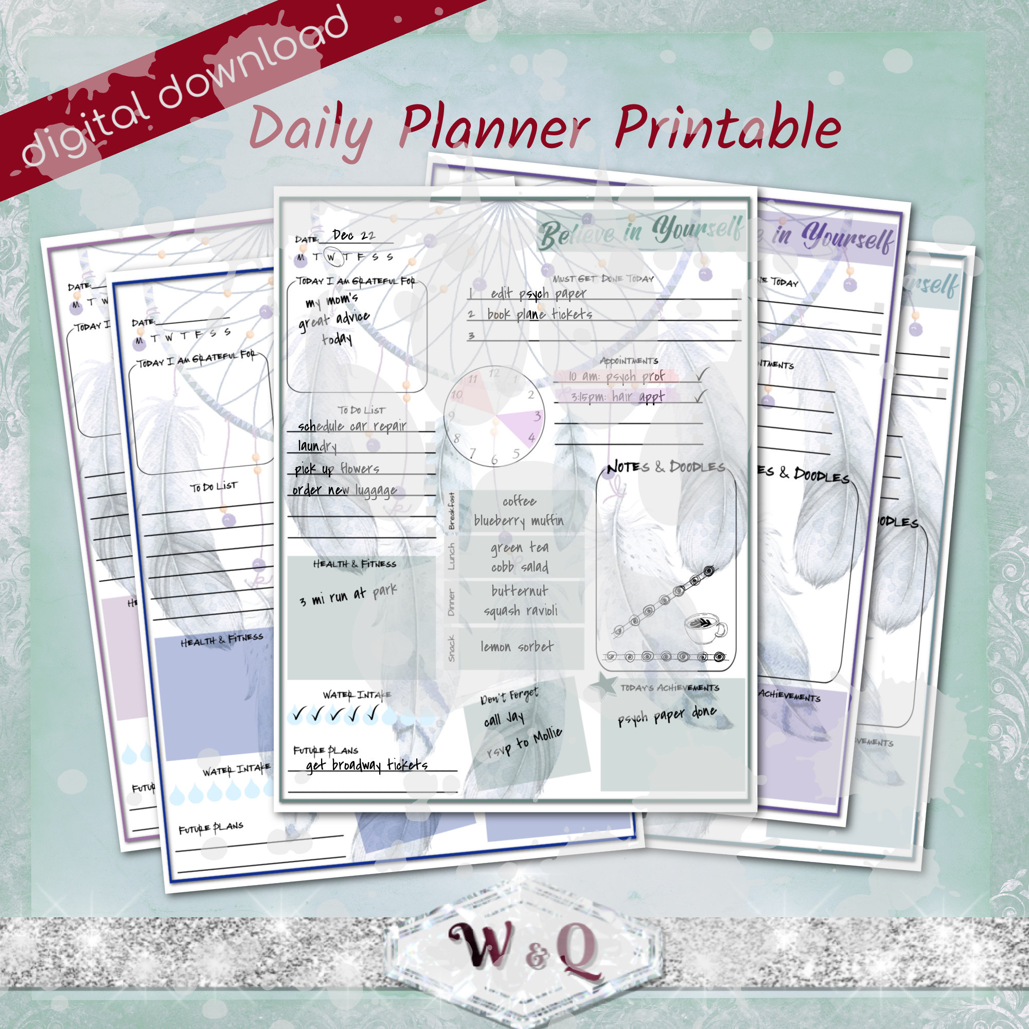 Dreamcatcher Motif Daily Planner Pages With “believe in Yourself ...