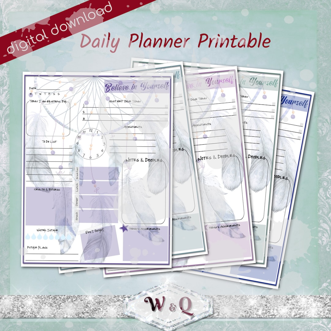 Dreamcatcher Motif Daily Planner Pages With “believe in Yourself ...