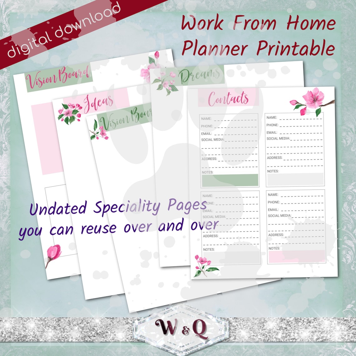 Cherry Blossom Themed Work From Home Planner in PDF Format; Print or ...