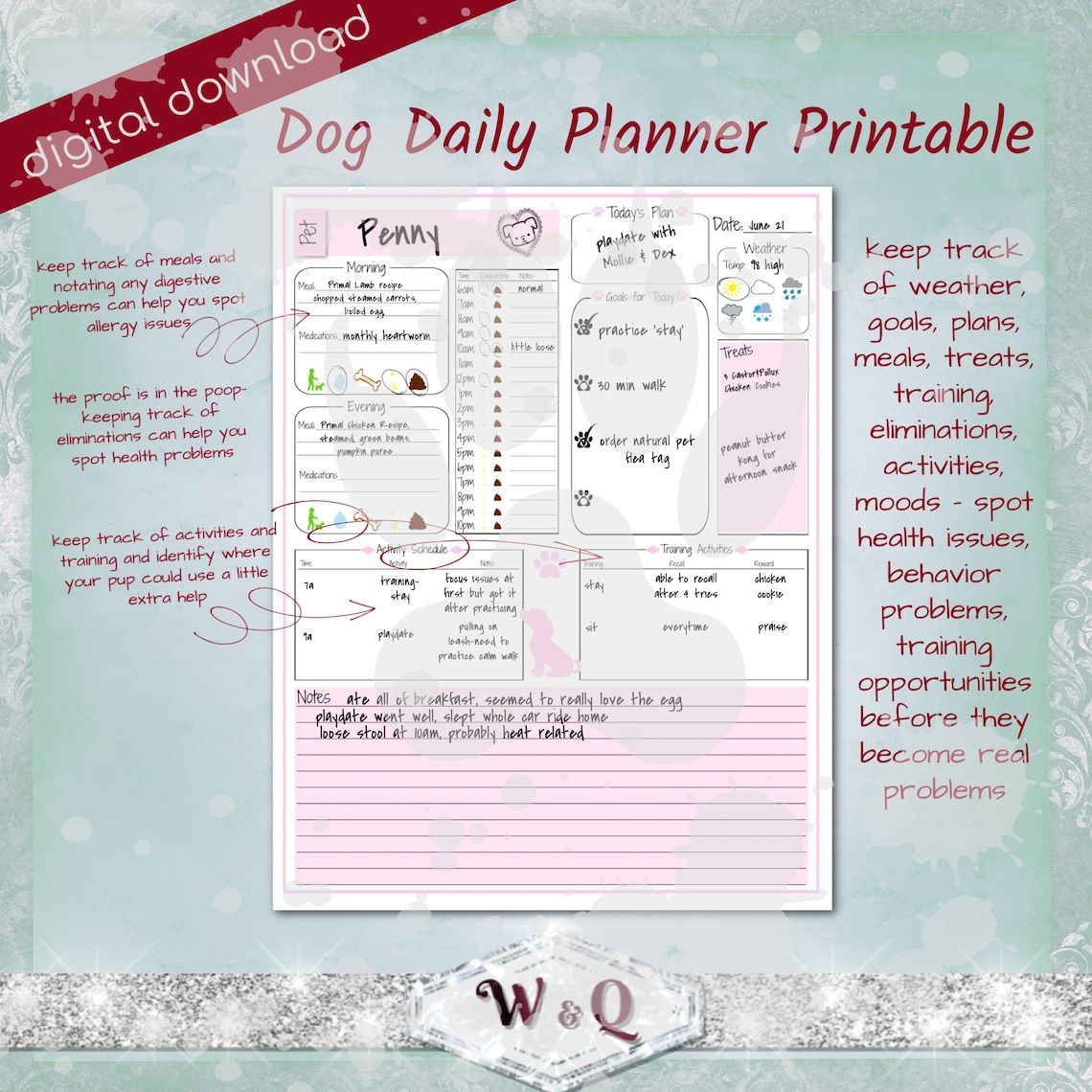 Printable Dog Care Daily Planner Pages - Etsy