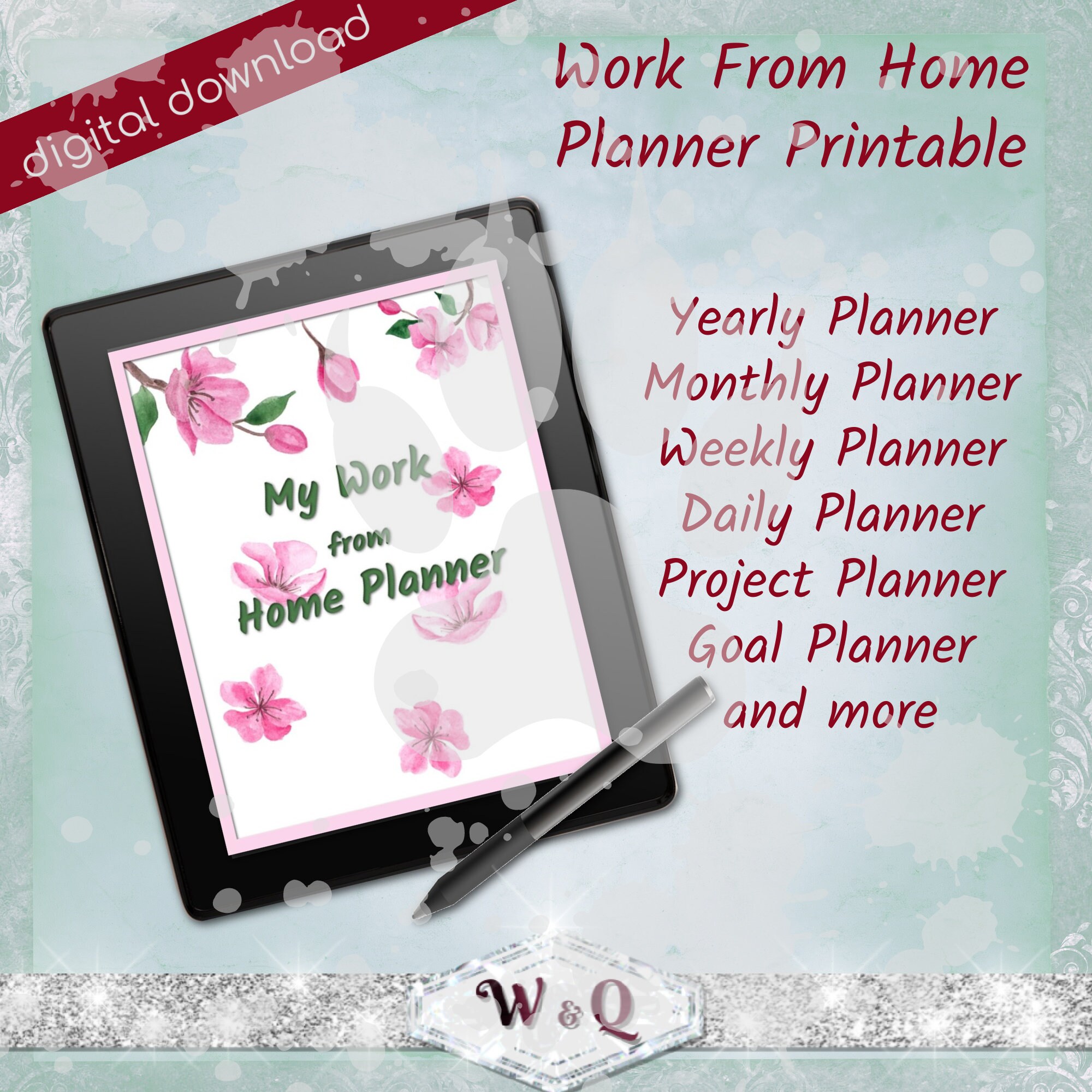 Cherry Blossom Themed Work From Home Planner in PDF Format; Print or ...