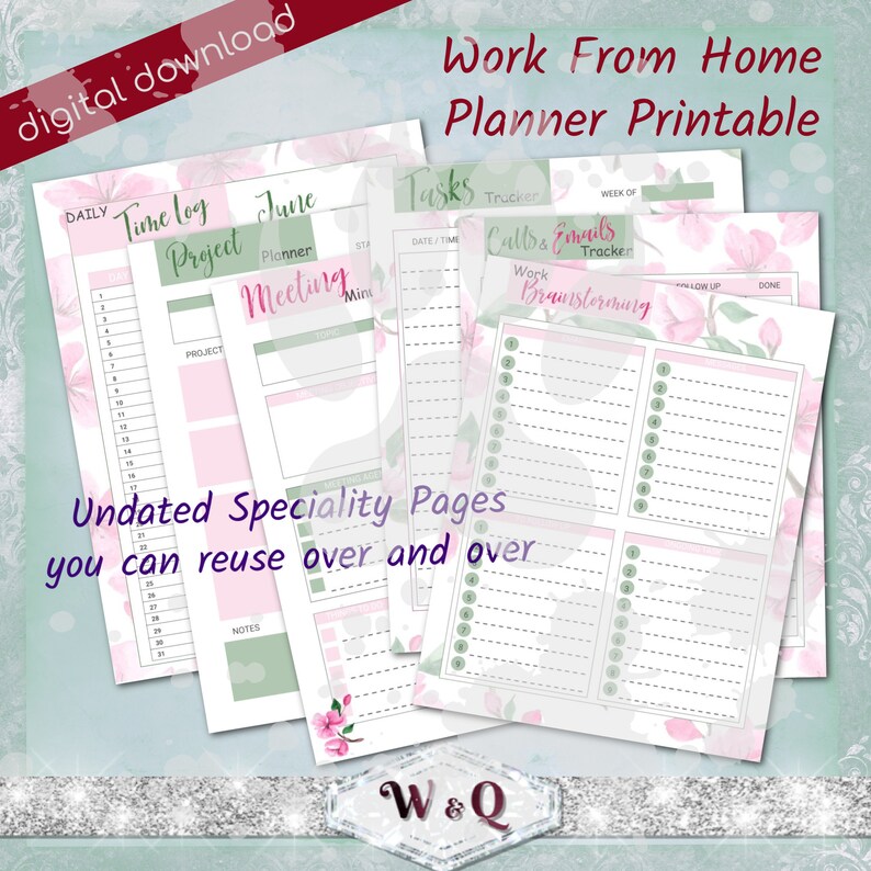 Cherry Blossom Themed Work From Home Planner in PDF Format; Print or ...