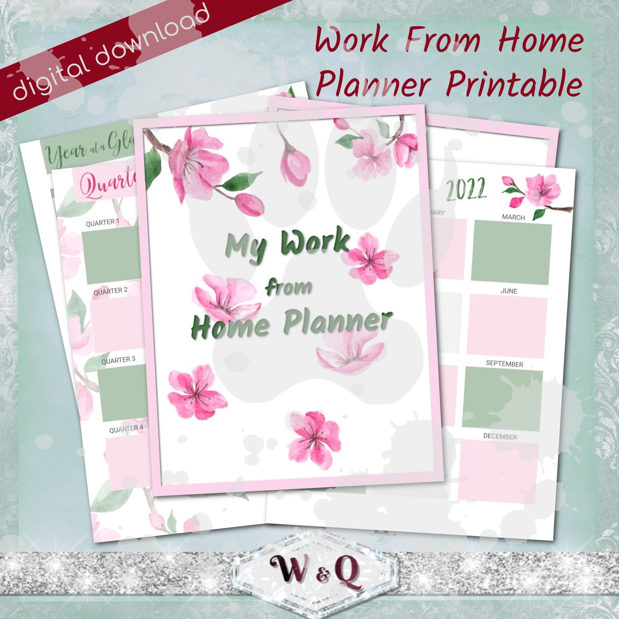 Cherry Blossom Themed Work From Home Planner in PDF Format; Print or ...