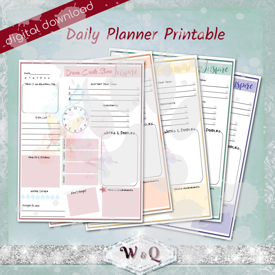 Butterfly Motif Daily Planner Pages With “dream Create Share Inspire ...