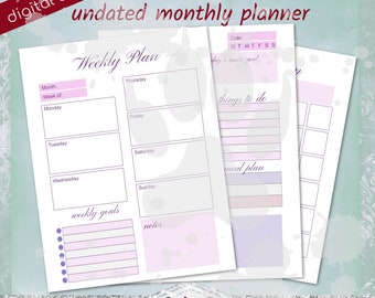 Undated Monthly Planner Printable, Monthly Calendar Printable, Beige ...