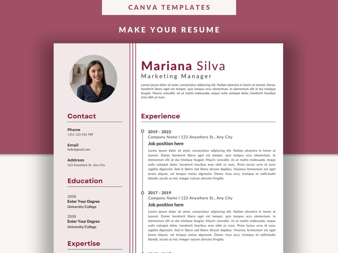Resume Template With Photo, Professional Resume Template for Canva, Clean Red CV Template With ...