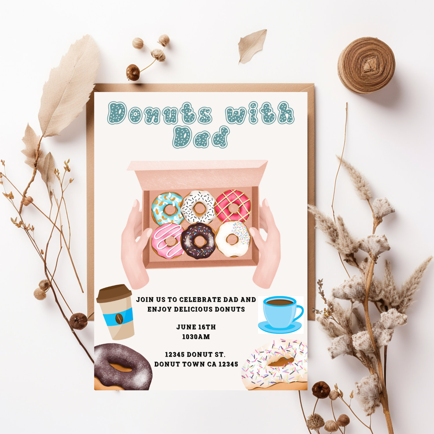 Donuts With Dad, Fathers Day Invitation, Fathers Day Party, Fathers Day ...