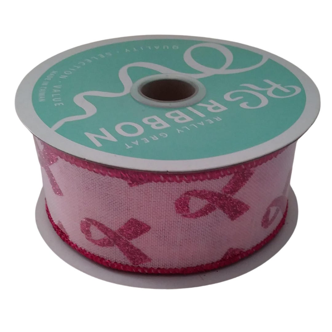 1.5 X 10yd Light & Dark Pink Glitter Breast Cancer Wired Ribbon ...