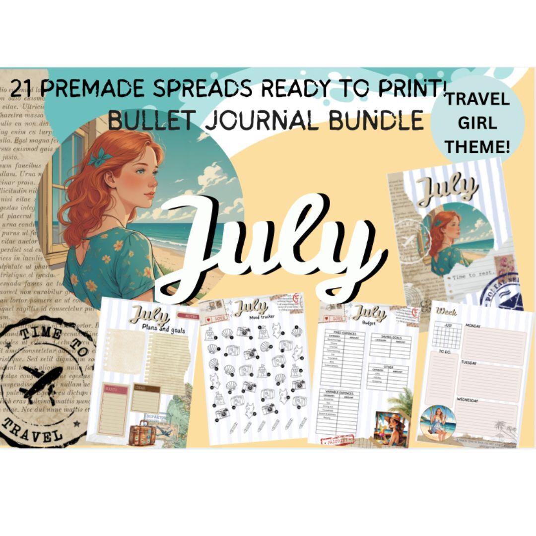 July Bujo Bundle Printable Precolored Planner Journaling Vacation ...