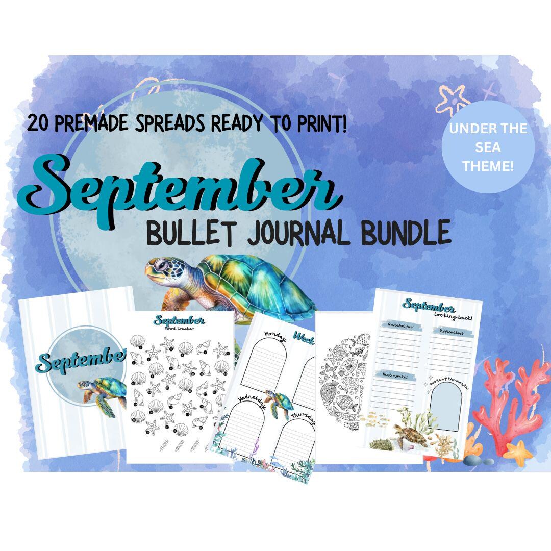 September Bujo Bundle Printable Spreads Sea Ocean Planner Premade ...