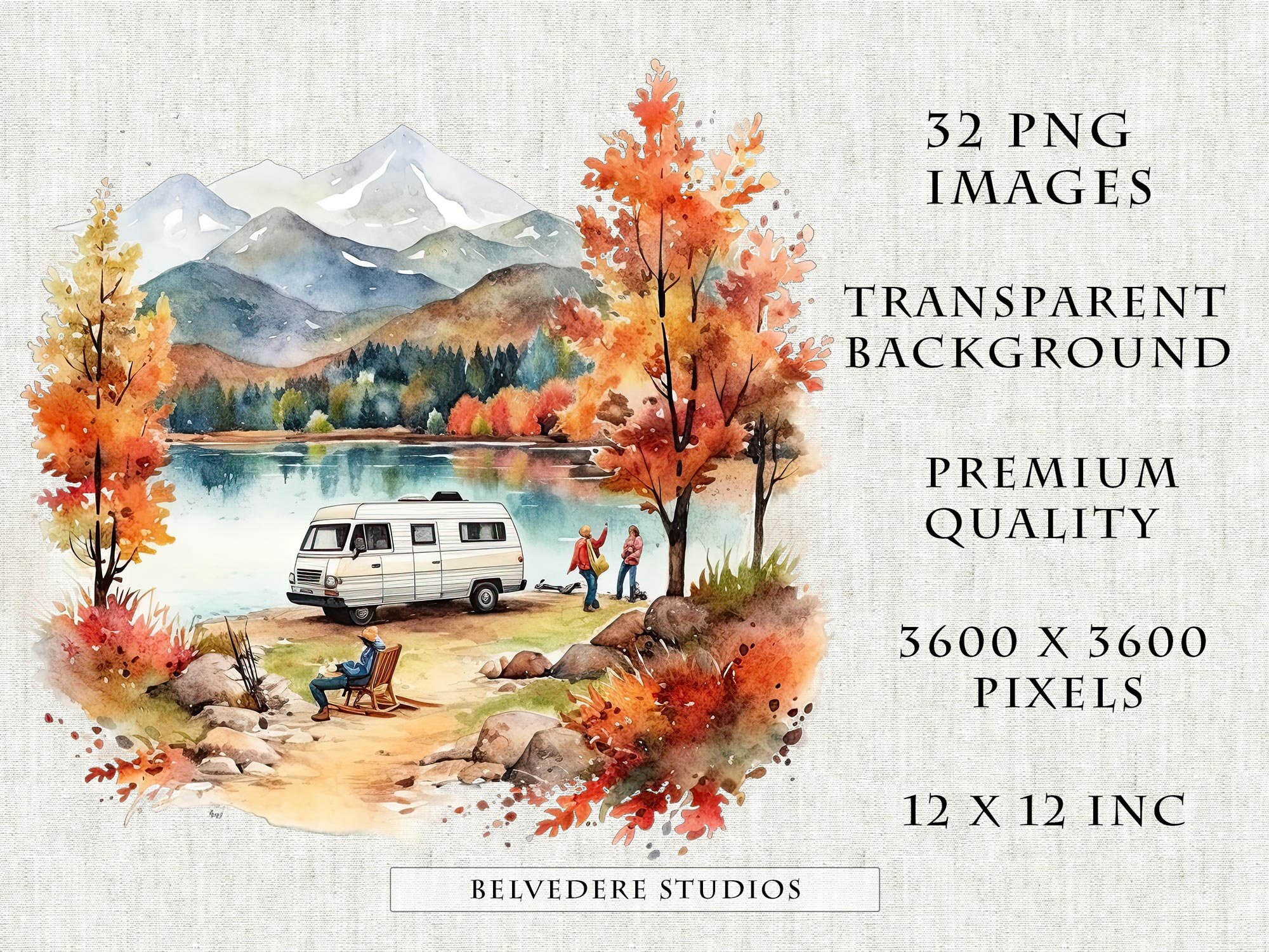 Autumn Camping Watercolor PNG Clipart for POD and Scrapbooking, Fall ...