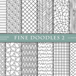 Black & White Digital Paper Doodles Bundle, Hand Drawn Seamless ...