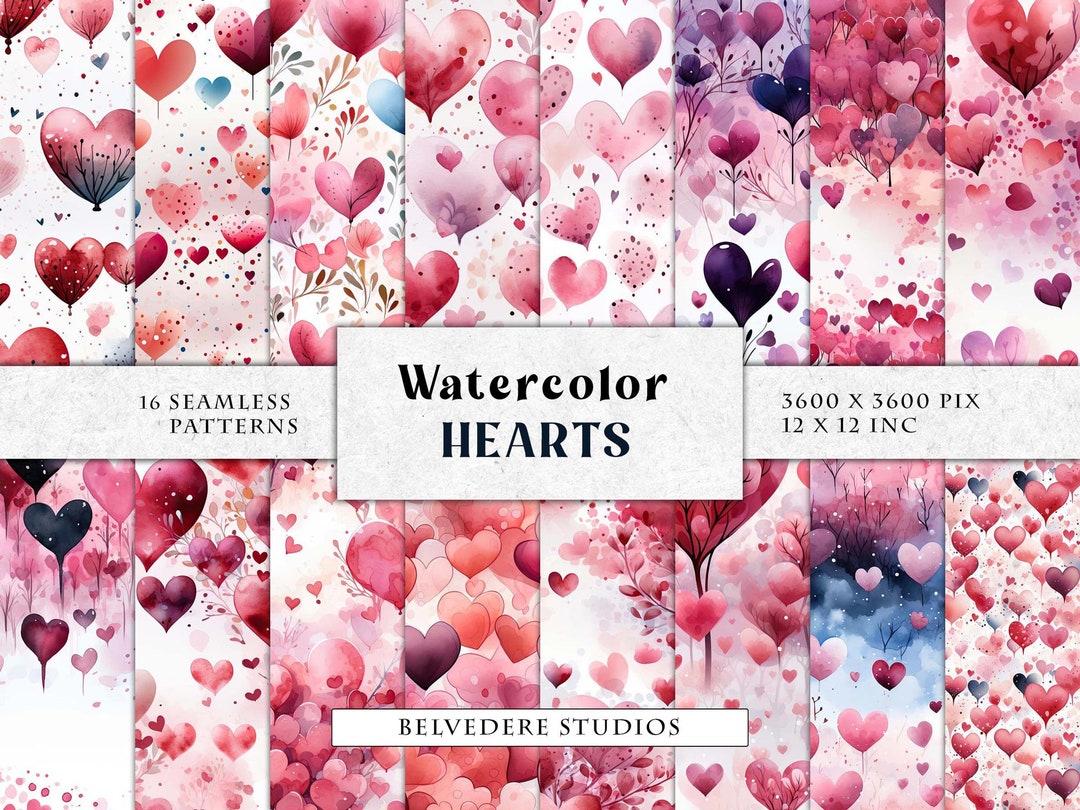 Valentine's Day Digital Paper, Romantic Watercolor Backgrounds ...