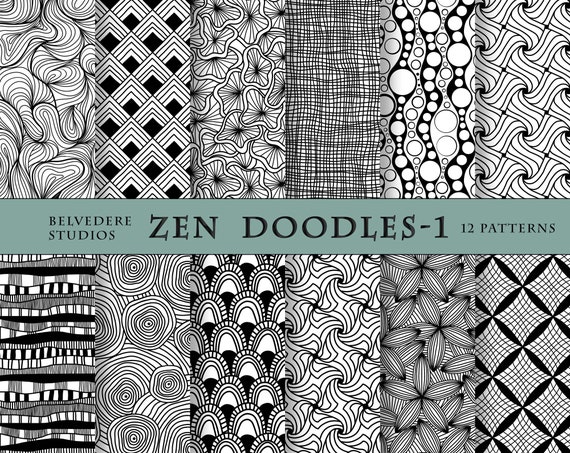 Digital Papers Black & White Digital Paper Hand Drawn - Etsy
