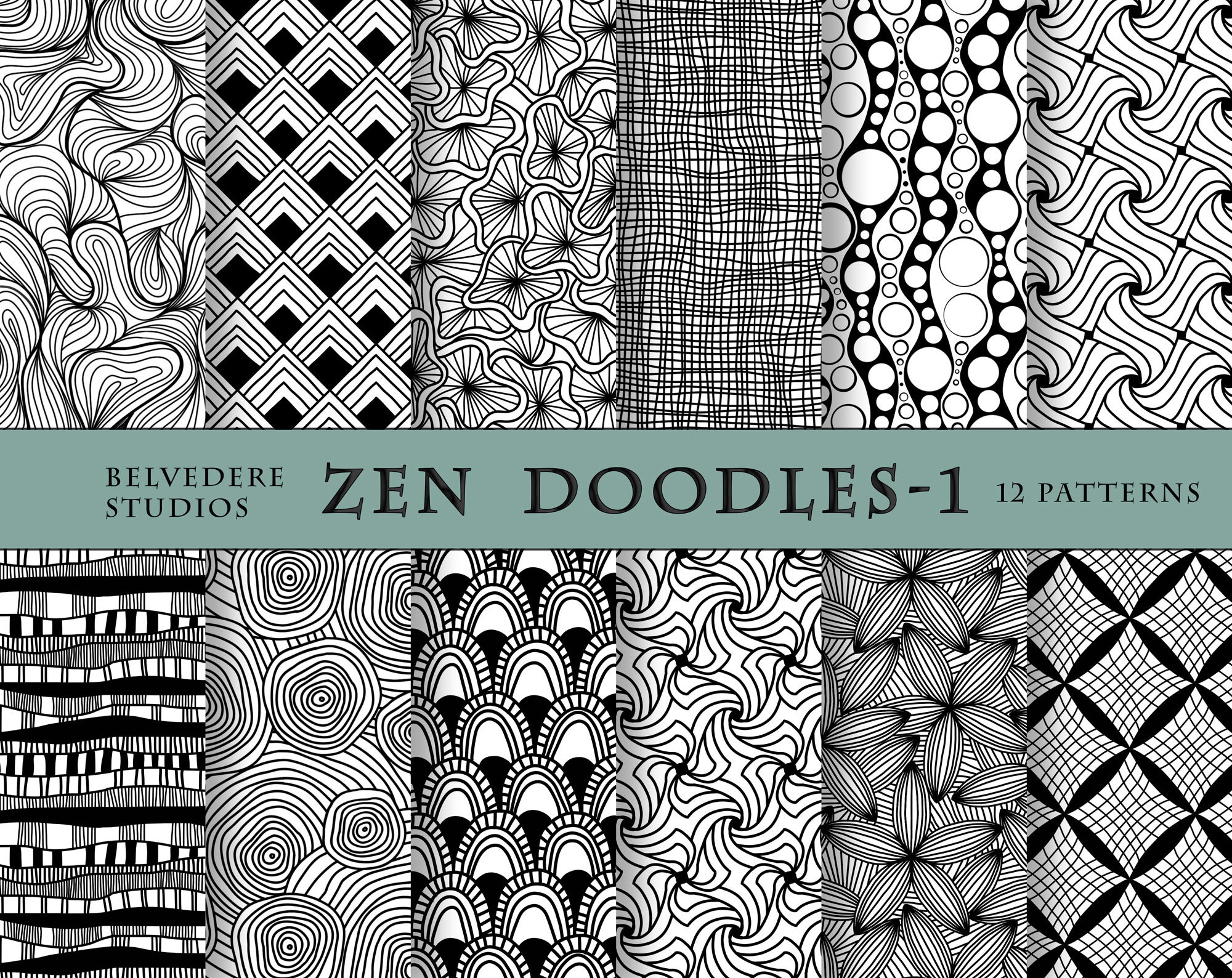 Digital Papers, Black & White Digital Paper, Hand Drawn Digital ...