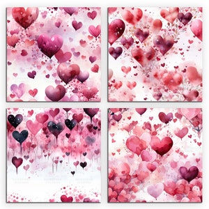 Valentine's Day Digital Paper, Romantic Watercolor Backgrounds ...
