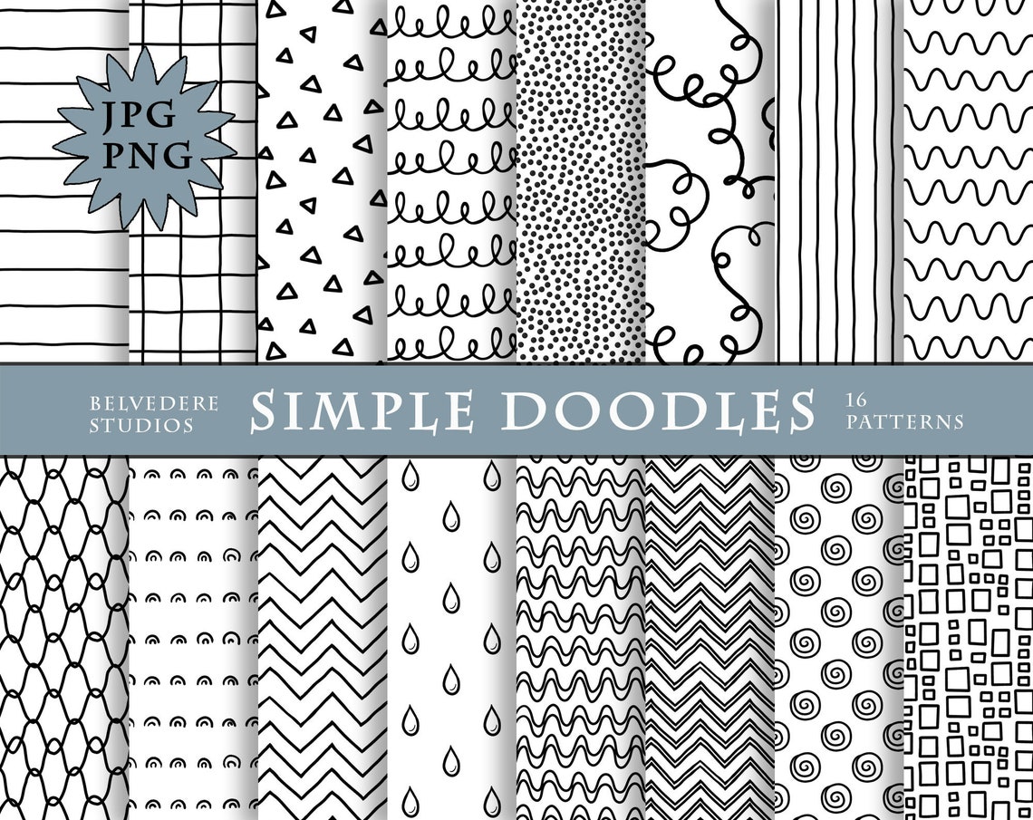 Simple Doodles Doodles Digital Paper Handmade Doodles Black - Etsy