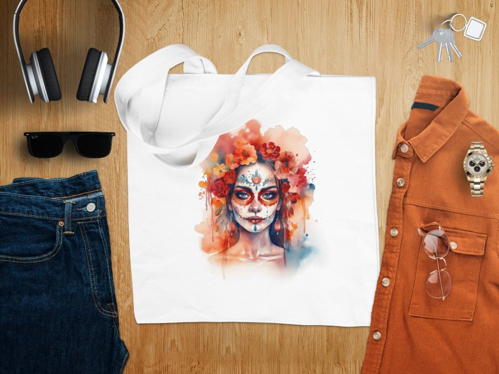 Sugar Skull Women Watercolor PNG Clipart, Dia De Los Muertos Clipart ...