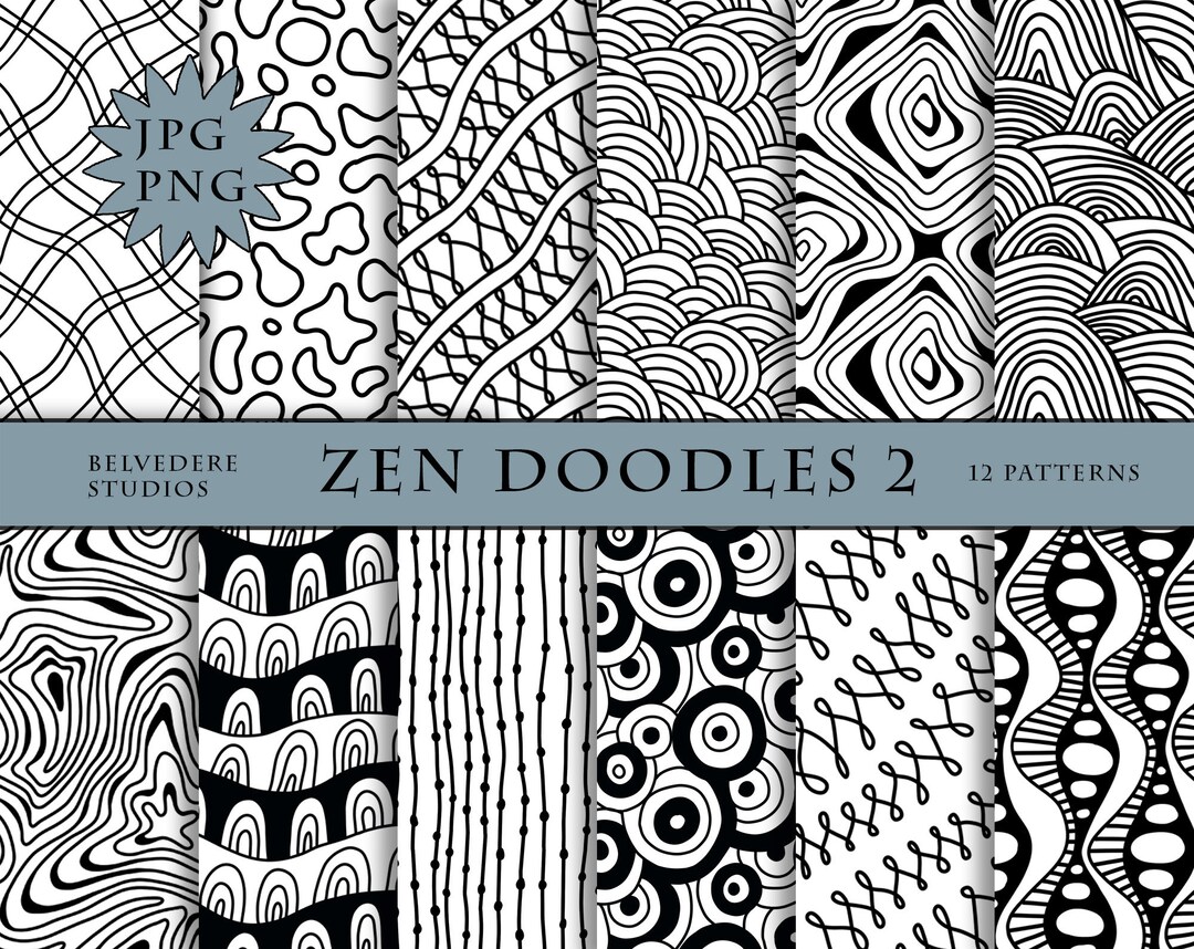 Digital Papers, Black & White Digital Paper, Hand Drawn Digital ...