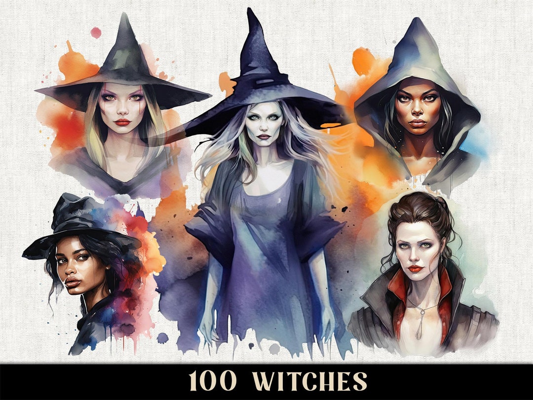 Halloween Watercolor Witch Clipart PNG, Watercolor Halloween Clipart ...