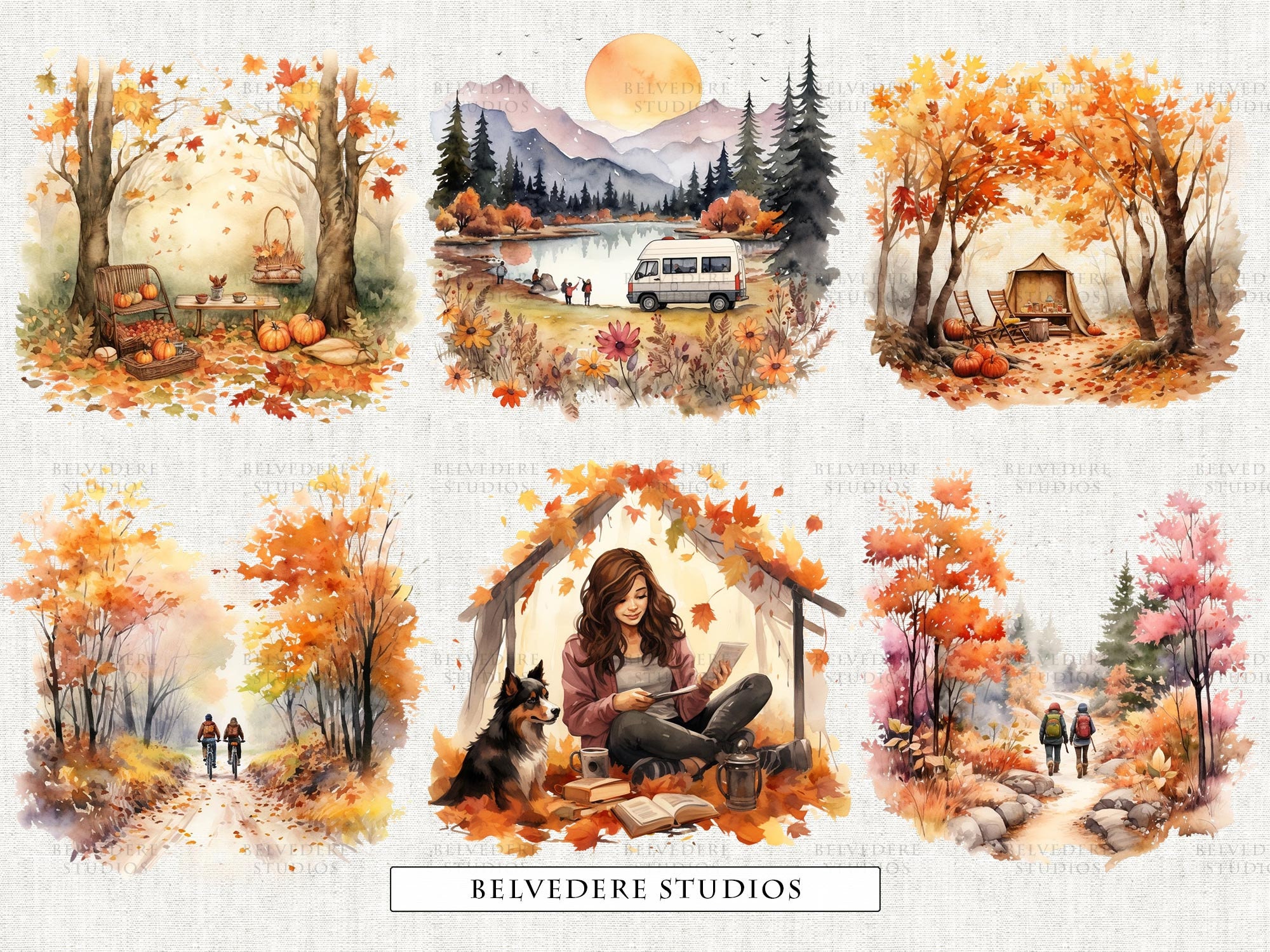 Autumn Camping Watercolor PNG Clipart for POD and Scrapbooking, Fall ...