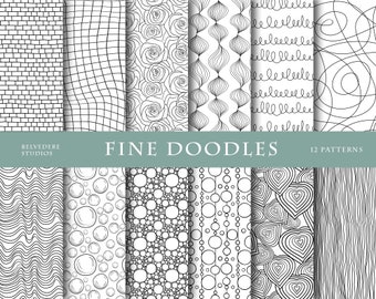 Digital Papers, Black & White Digital Paper, Hand Drawn Digital ...