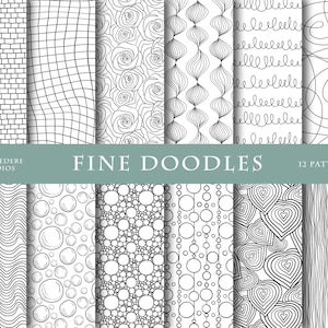 Black & White Digital Paper Doodles Bundle, Hand Drawn Seamless ...