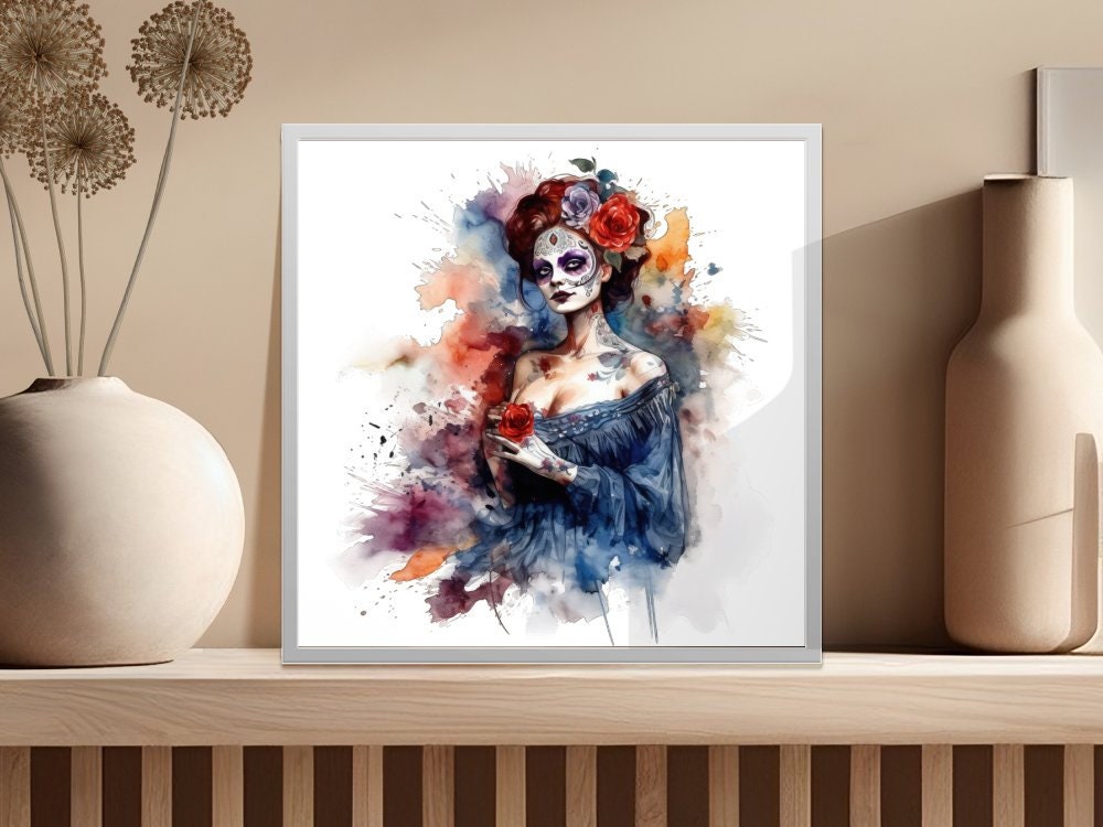 Sugar Skull Women Watercolor PNG Clipart, Dia De Los Muertos Clipart ...