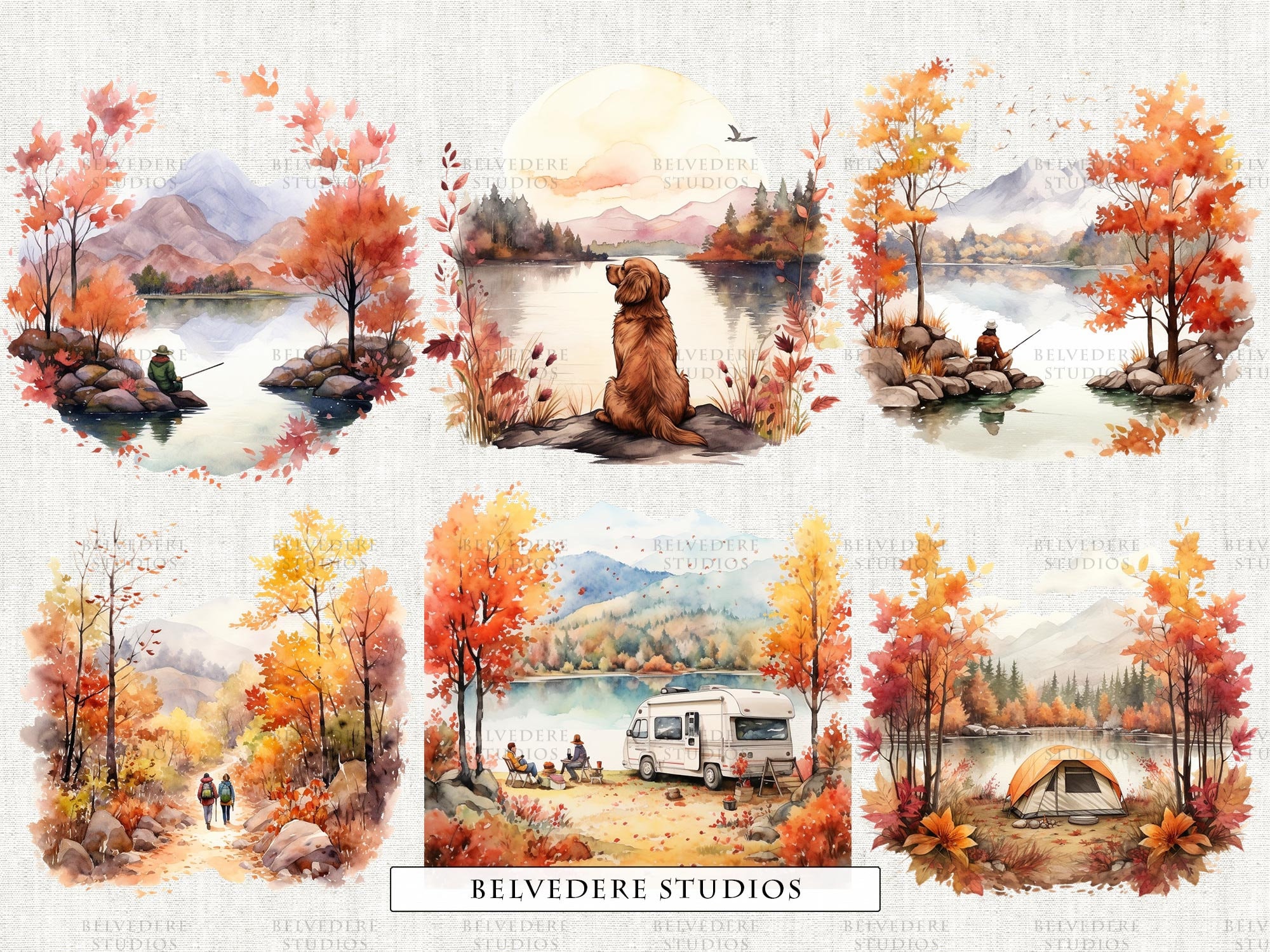 Autumn Camping Watercolor PNG Clipart for POD and - Etsy