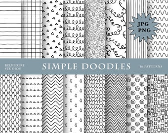 Digital Papers Black & White Digital Paper Hand Drawn | Etsy