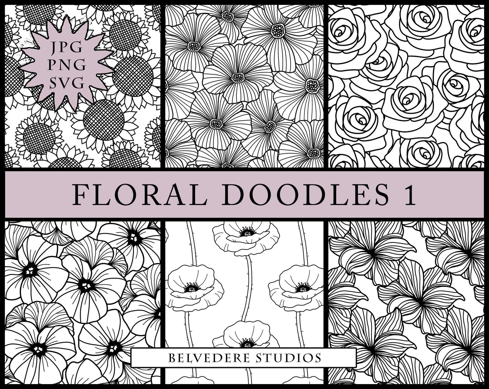 Flower Doodles, Doodles Digital Paper, SVG Doodles, Clipart Doodles ...