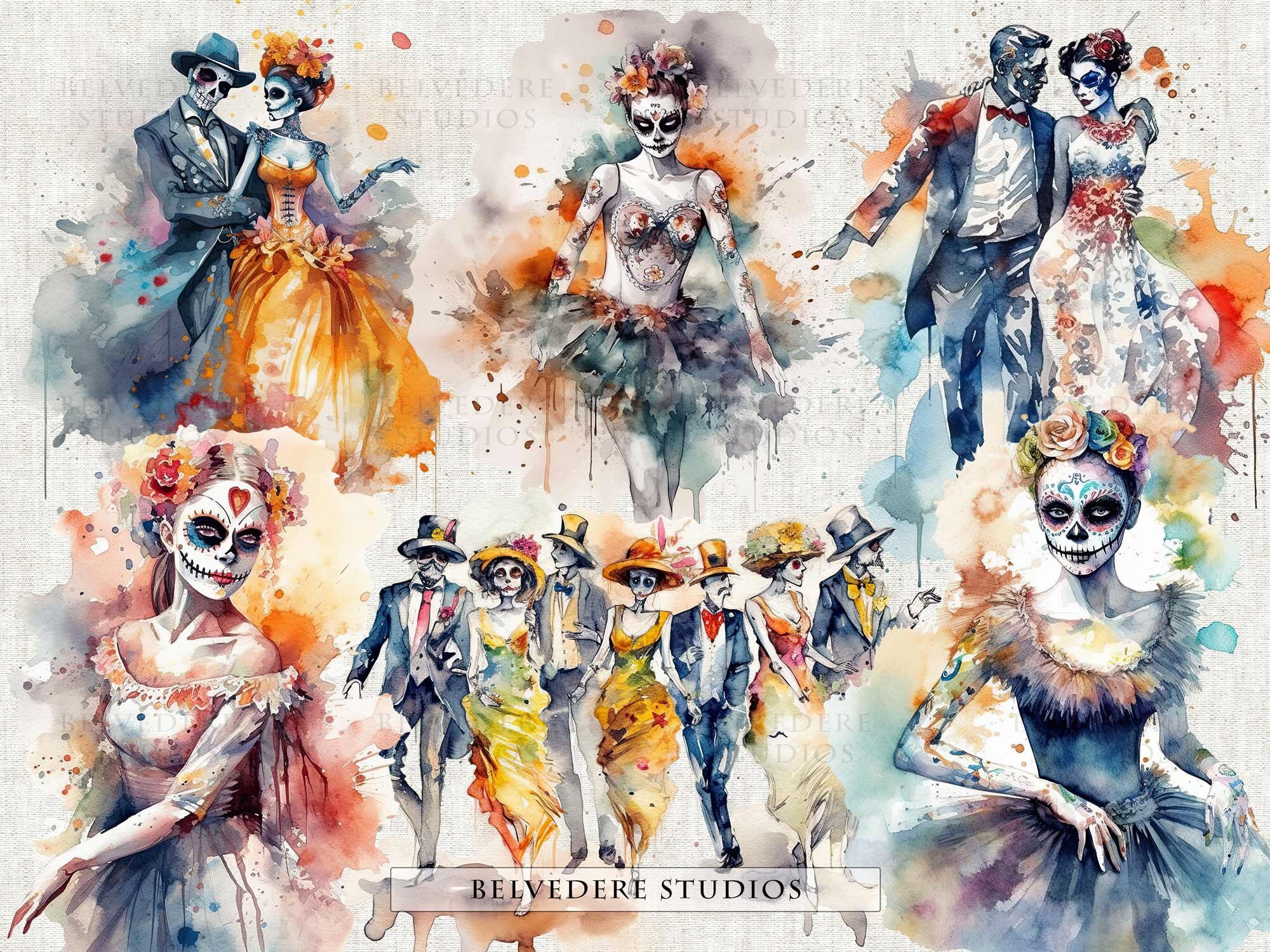 Dancing Skeletons Watercolor Clipart Halloween PNG Clipart - Etsy