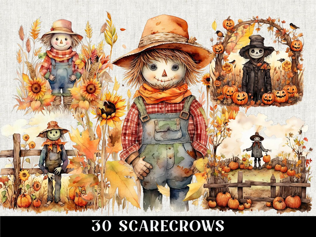 Watercolor Halloween Scarecrows PNG Clipart, Halloween Transparent PNG ...